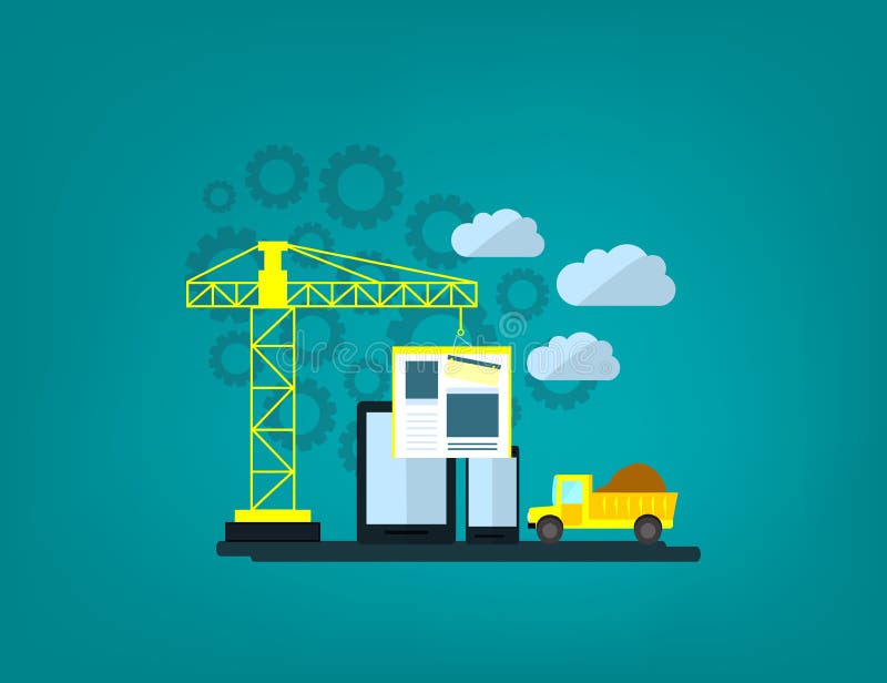 Flat Design of Website Under Construction, Web Page Building Process ...