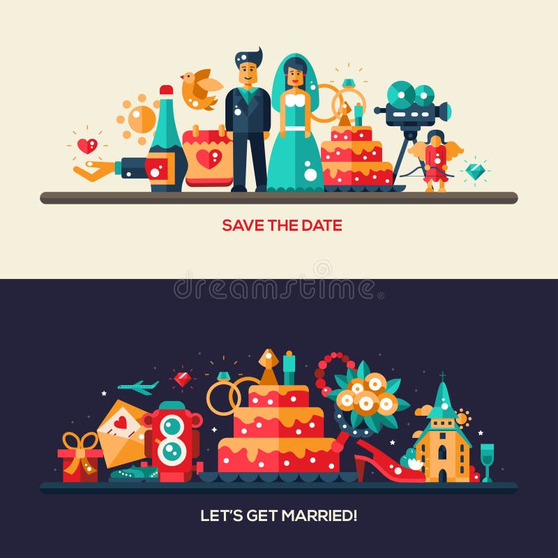Flat Design Wedding and Marriage Banners Set Stock Vector ...