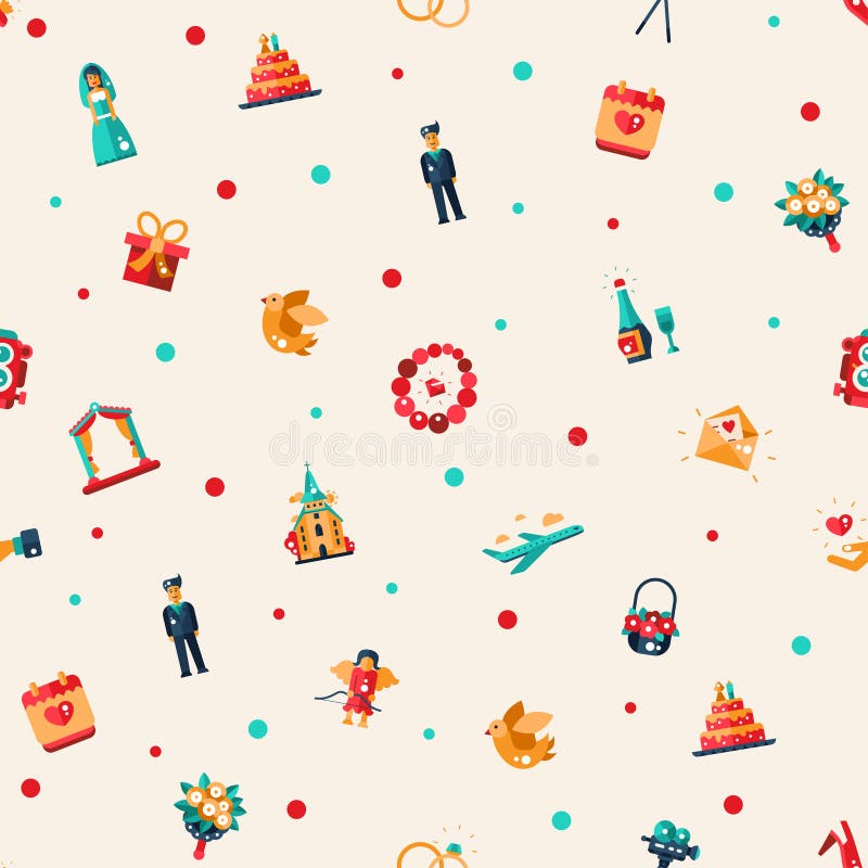 Flat Design Wedding and Marriage Icons, Elements Pattern Stock Vector ...