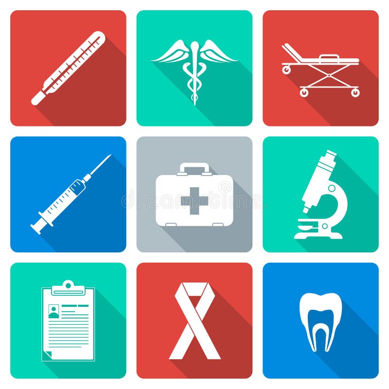 Flat Design White Silhouette Medical Icons Set Stock Vector ...