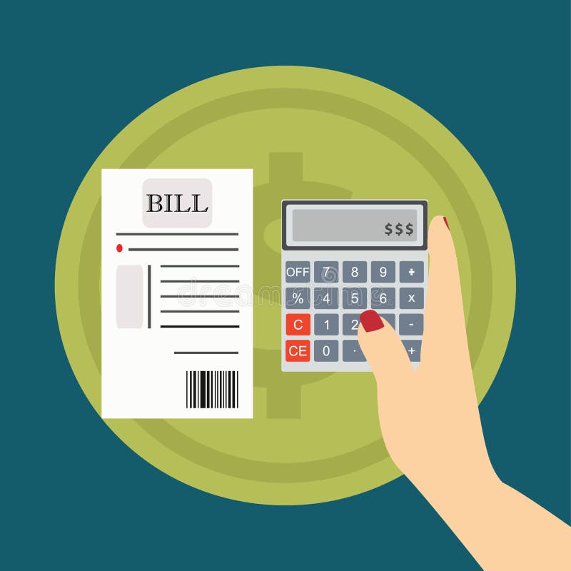 Flat Design Woman Hand Bring the Calculator and Bill Stock Illustration ...