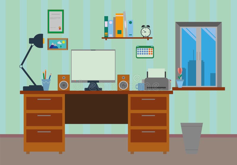 Flat Design Work Desk stock vector. Illustration of workspace - 83000243