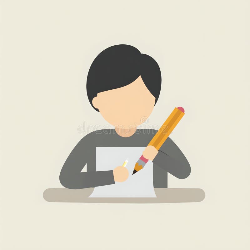 Flat Design Writer Icon with Pencil and Paper in Gray and Yellow Tones ...