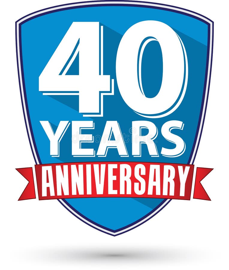 Flat Design 40 Years Anniversary Label with Red Ribbon, Vector I Stock ...