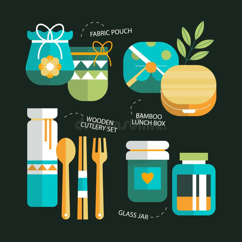 Flat Design Zero Waste Set Vector Illustration. Stock Vector ...