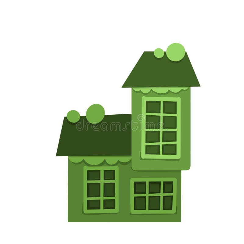 Green Flat Designed House in Cartoon Style Stock Illustration ...