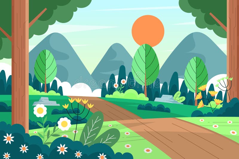 Flat Detailed Lovely Spring Landscape Vector Illustration. Stock Vector ...