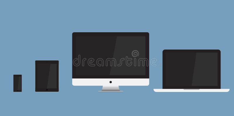 Flat Device Icons Isolated on Blue Background Stock Vector ...