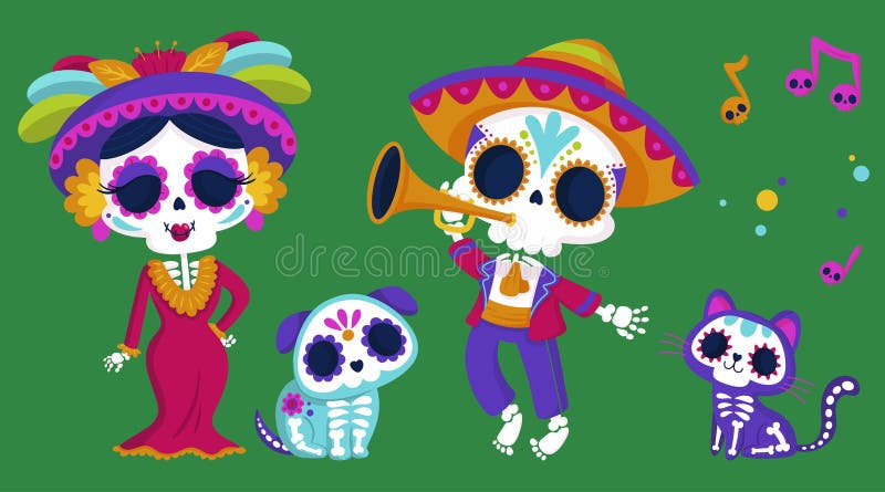 Flat Dia De Muertos Character Elements Collection Vector Design ...