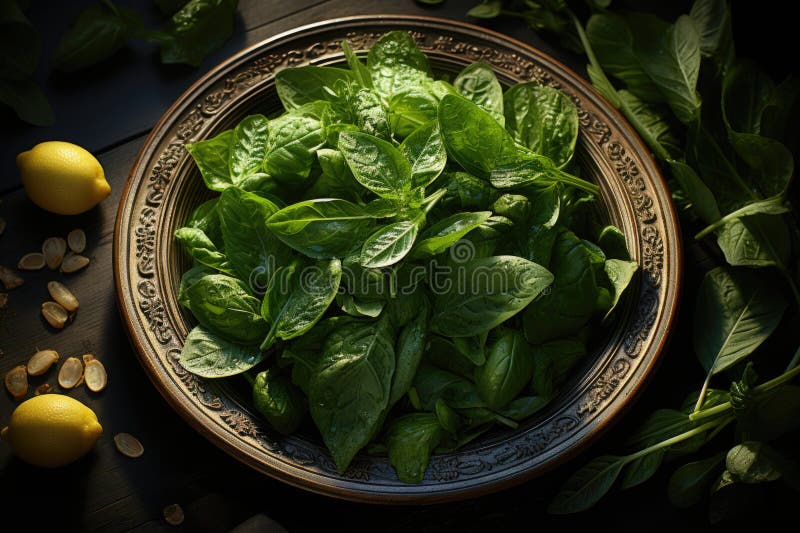 Flat Dish Posture with Diet Food and Spinac Stock Illustration ...