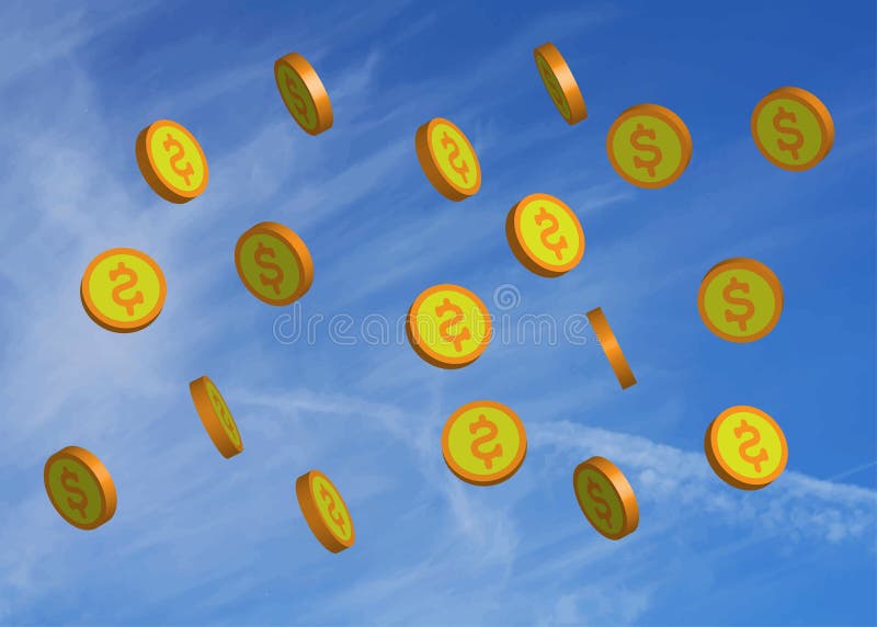 3D Dollar Coin Drop from Sky Logo Icon Isolated on Blue Sky Background ...