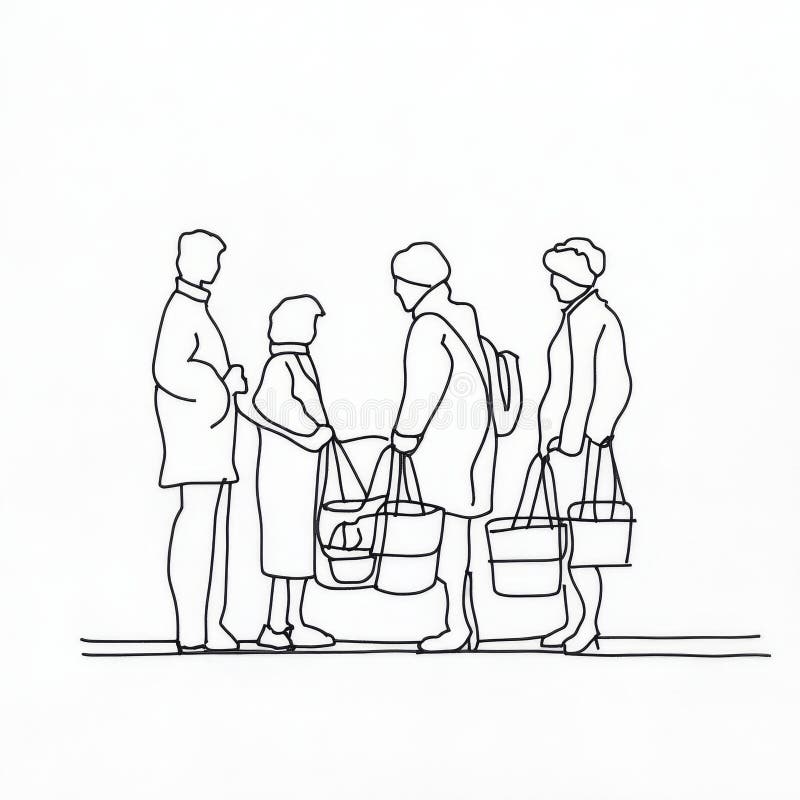 A Flat Doodle of People in a Supermarket Queue, Each Holding a Basket ...