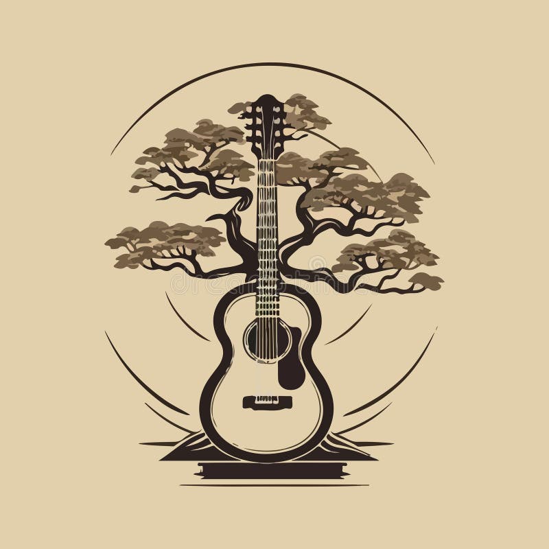 A Flat Drawing of a Guitar and a Tree Growing from it. for Your Design ...