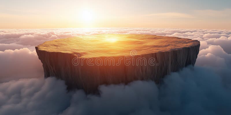 Flat Earth Concept with Glowing Sun Above Clouds Stock Illustration ...