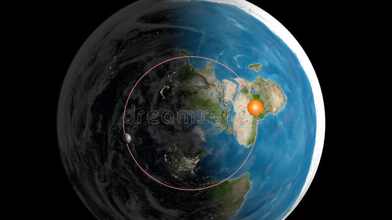 Flat Earth 3D Model. Top View with a Clouds Layer. Day and Night ...