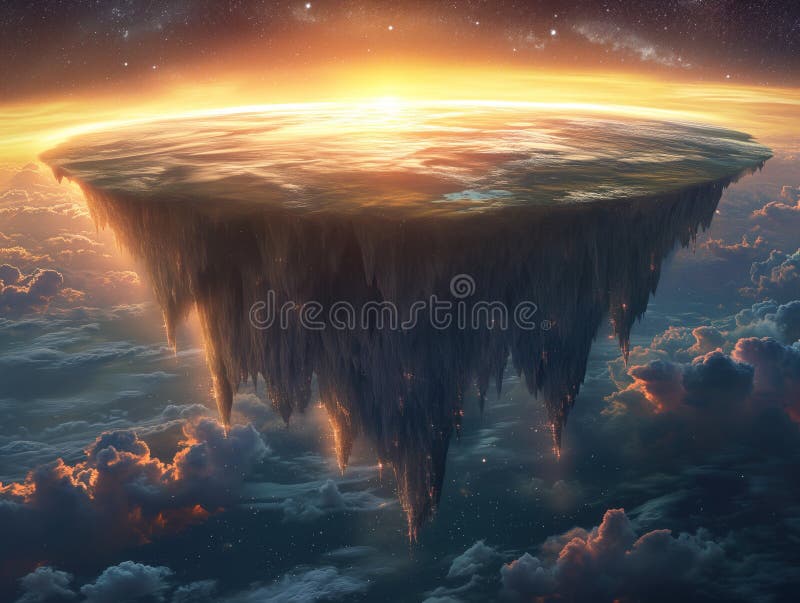 Flat Earth Floating in the Air Stock Illustration - Illustration of ...