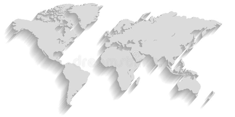 Grey Vector World Map Illustration, Isolated on White Background. Stock ...