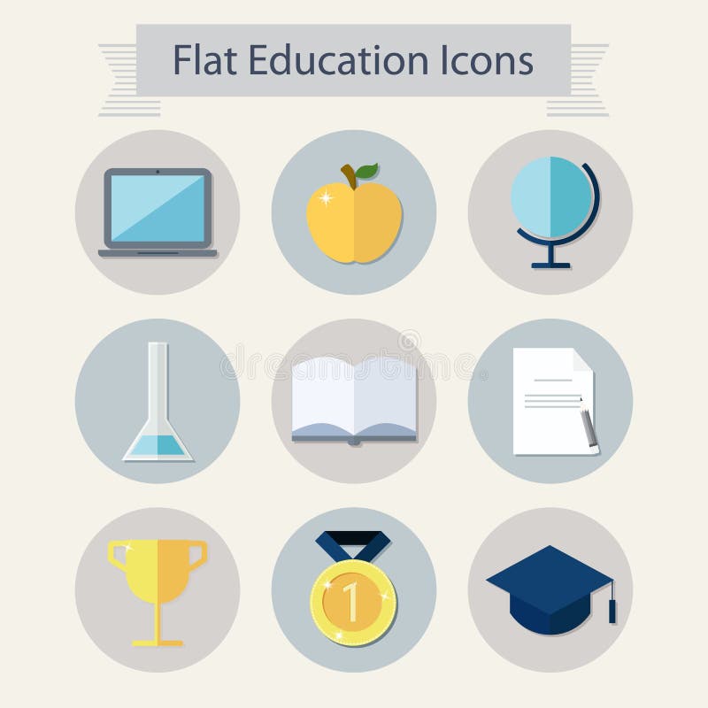 Flat education icons stock vector. Illustration of world - 63770339