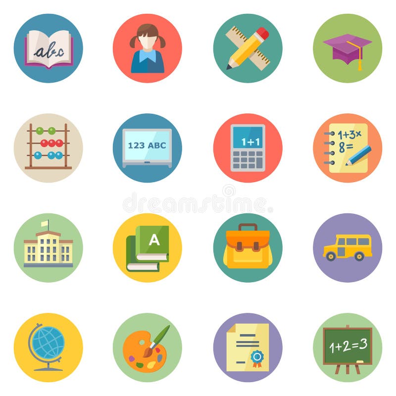 Square School Icons Set stock vector. Illustration of clipart - 36861938