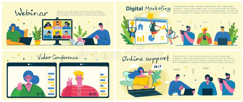 Flat Education, Training, Online Tutorial, E-learning Concept. Vector ...