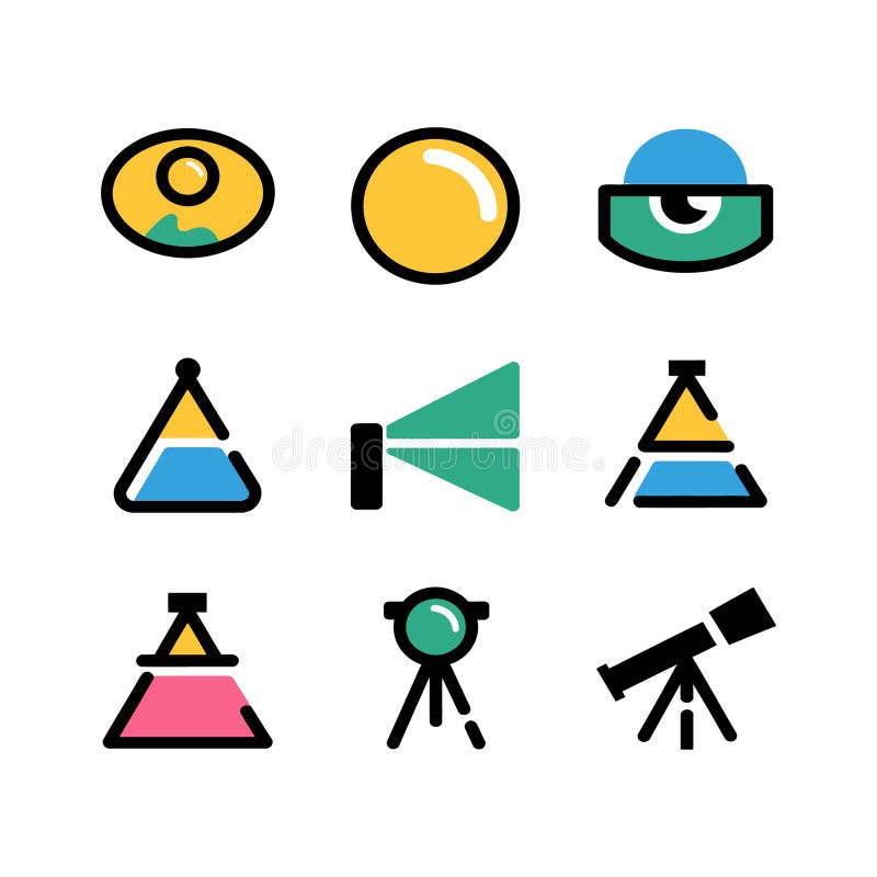 Flat Educational Vector Icons Light Eye and Scientific Tools Stock ...