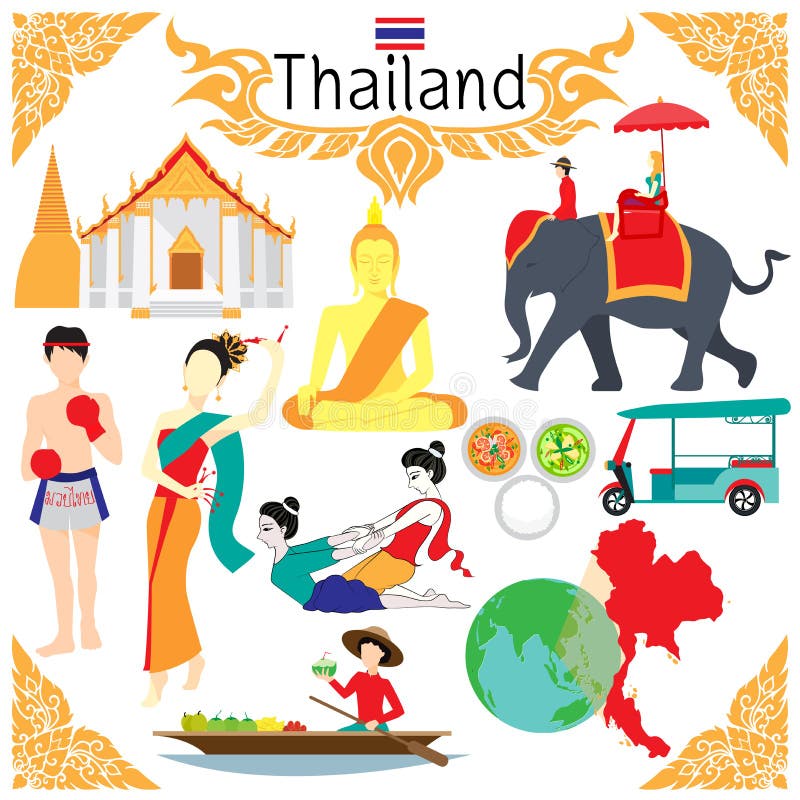 Flat Elements for Designs about Thailand Including the Word THAI BOXING ...