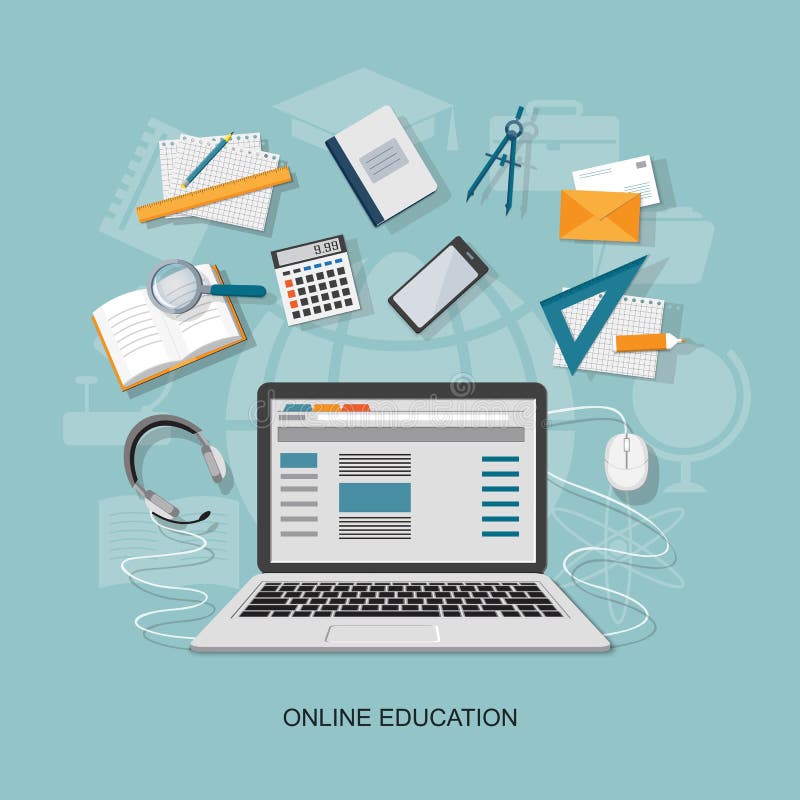 Flat Color Modern Isometric Concept Illustration - Online Education ... Flat Color Modern Isometric Concept Illustration - Online Education ...