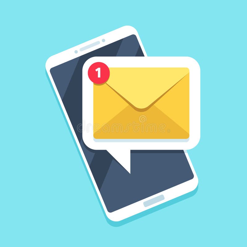 Flat Email Notification on Smartphone. Sms Icon or Mail Message ...