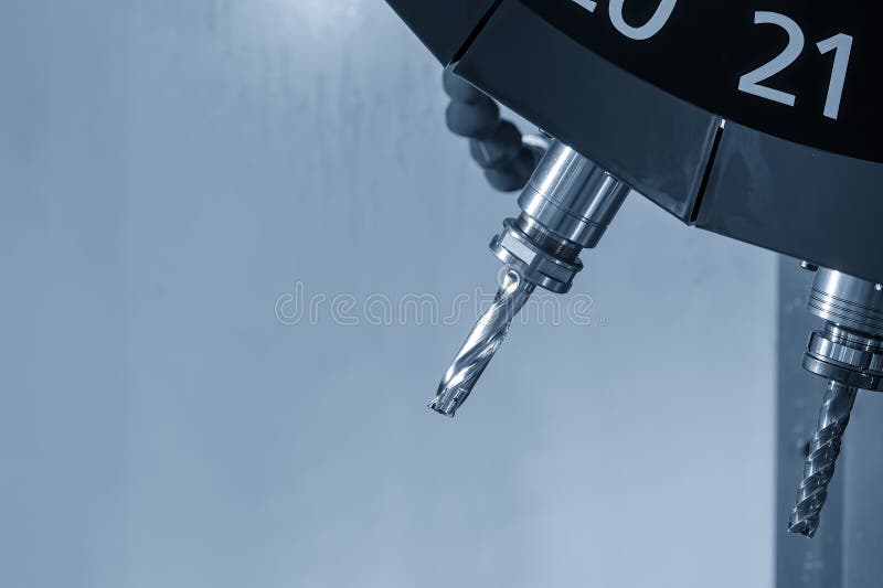 The Flat End Mill Tool in the Tool Magazine of Machining Center Stock ...