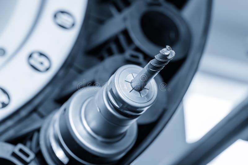 The Flat End Mill Tool in the Tool Magazine of Machining Center Stock ...