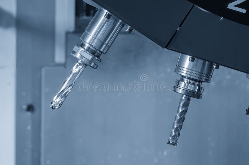 The Flat End Mill Tool in the Tool Magazine of Machining Center Stock ...