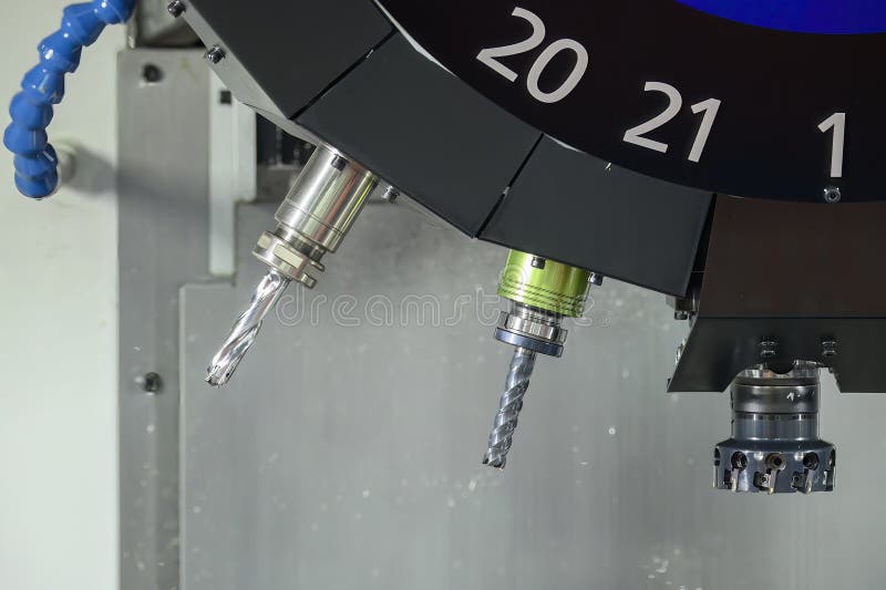The Flat End Mill Tool in the Tool Magazine of Machining Center Stock ...