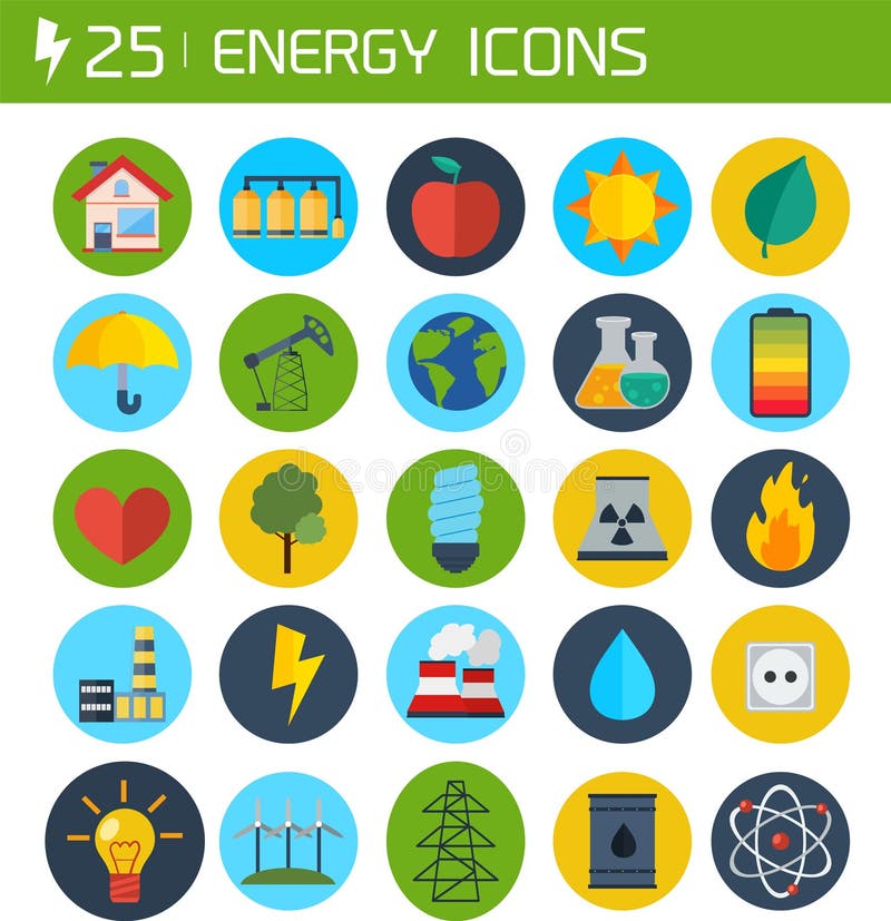Ecology Vector Icons Set - Creative Illustration on Energy Theme Stock ...