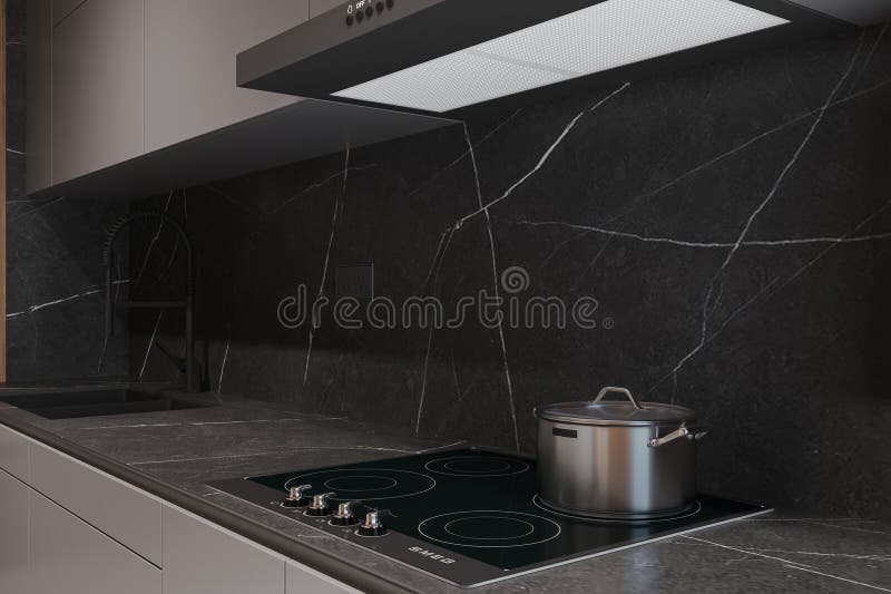 Flat Facades, Stone Countertop with Induction Cooker, Built-in Home ...