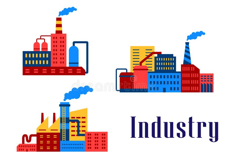 Flat Factory Industrial Buildings Stock Vector - Illustration of ...