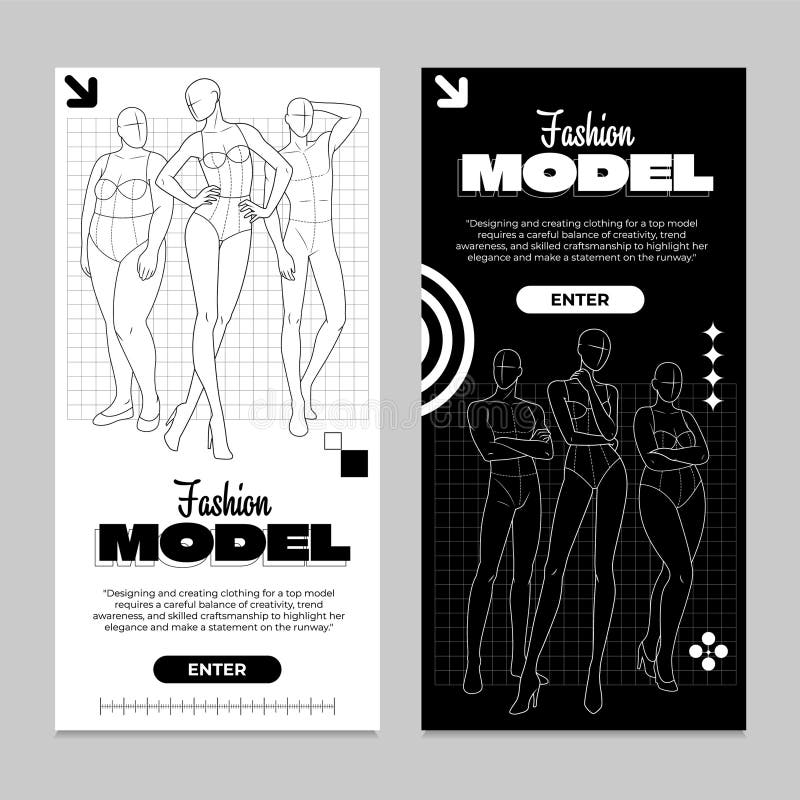 Flat Fashion Model Silhouette Vertical Banner Set Stock Vector ...