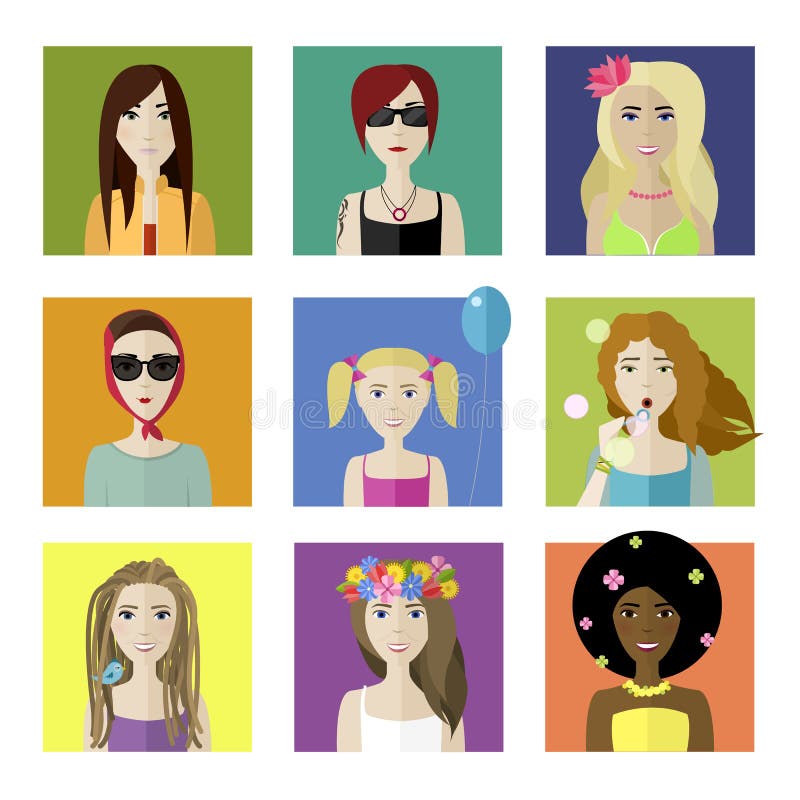 Flat female faces set stock vector. Illustration of head - 70827193
