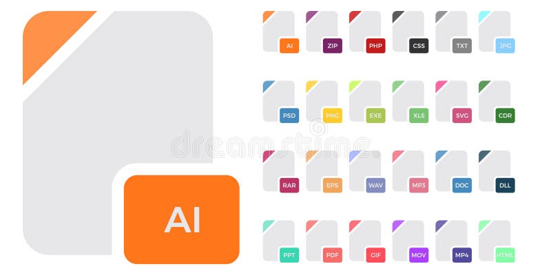 Flat File Format Icons. Audio, Video, Image, System, Archive, Code and ...