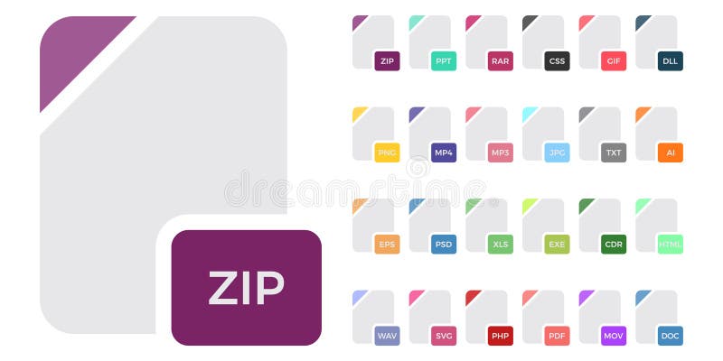Flat File Types Icons. Archive, Vector, Audio, Image, System, Document ... Flat File Types Icons. Archive, Vector, Audio, Image, System, Document ...