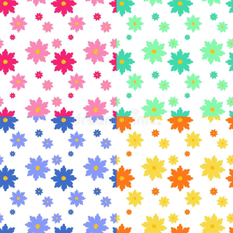 Flat Floral Seamless Pattern Stock Vector - Illustration of simple ...