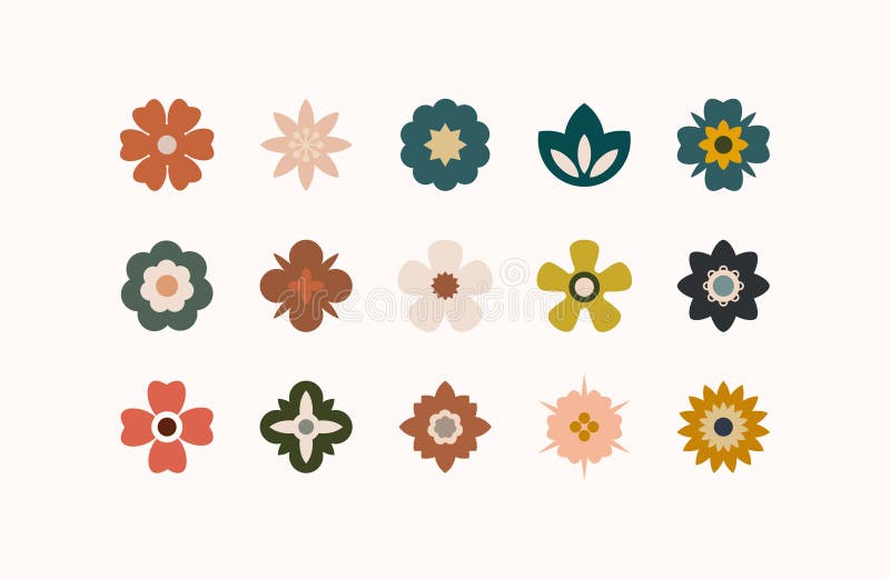 Flat Flower Color Icons Set. Simple Flower Silhouette Stock ...