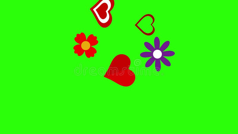 Flat Flowers and Hearts Animation Graphic Elements on Green Screen ...