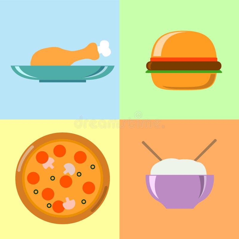 Flat food icons stock vector. Illustration of plate, concept - 50533893