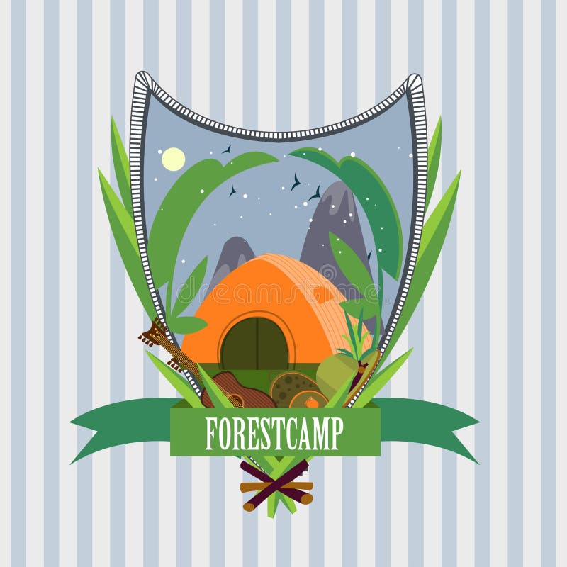 Flat Forest Camp Label Template Stock Vector - Illustration of mountain ...
