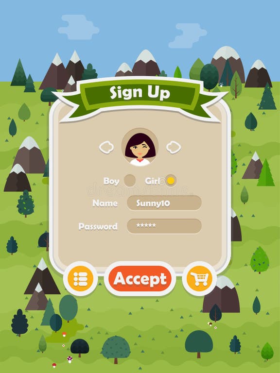 Flat forest GUI scene stock vector. Illustration of games - 154017114