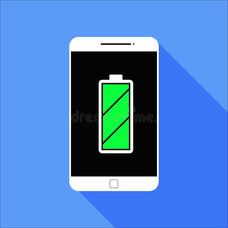 Flat Full Battery Smart Phone Icon Stock Illustration - Illustration of ...