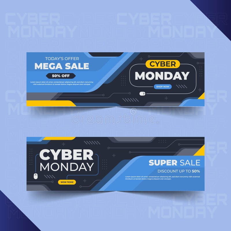 Flat Futuristic Cyber Monday Horizontal Banners Set Vector Design ...