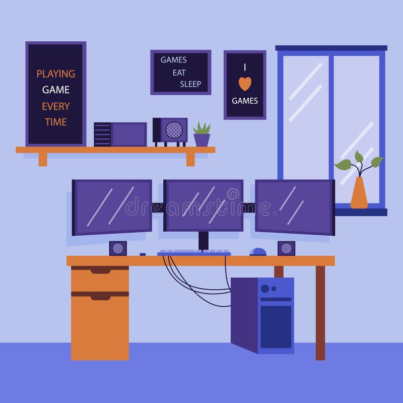 Pc Gamer Room with Gaming Chair and Wide Led on Study Table, Generative ...