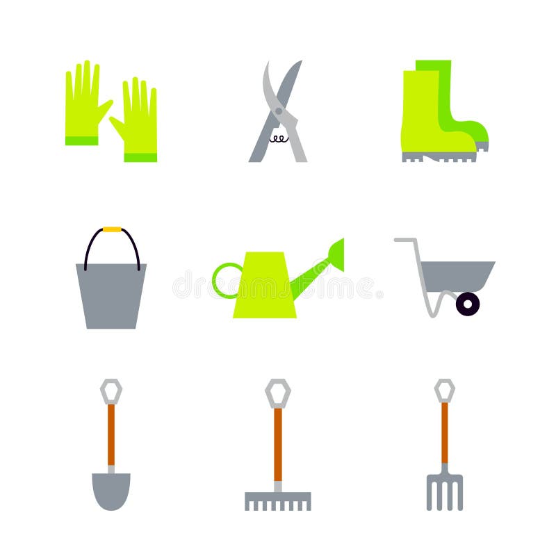Set of flat garden icon. stock vector. Illustration of wood - 60537291