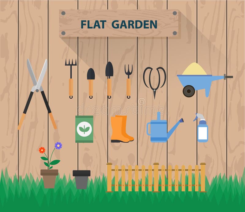 Set of flat garden icon. stock vector. Illustration of wood - 60537291